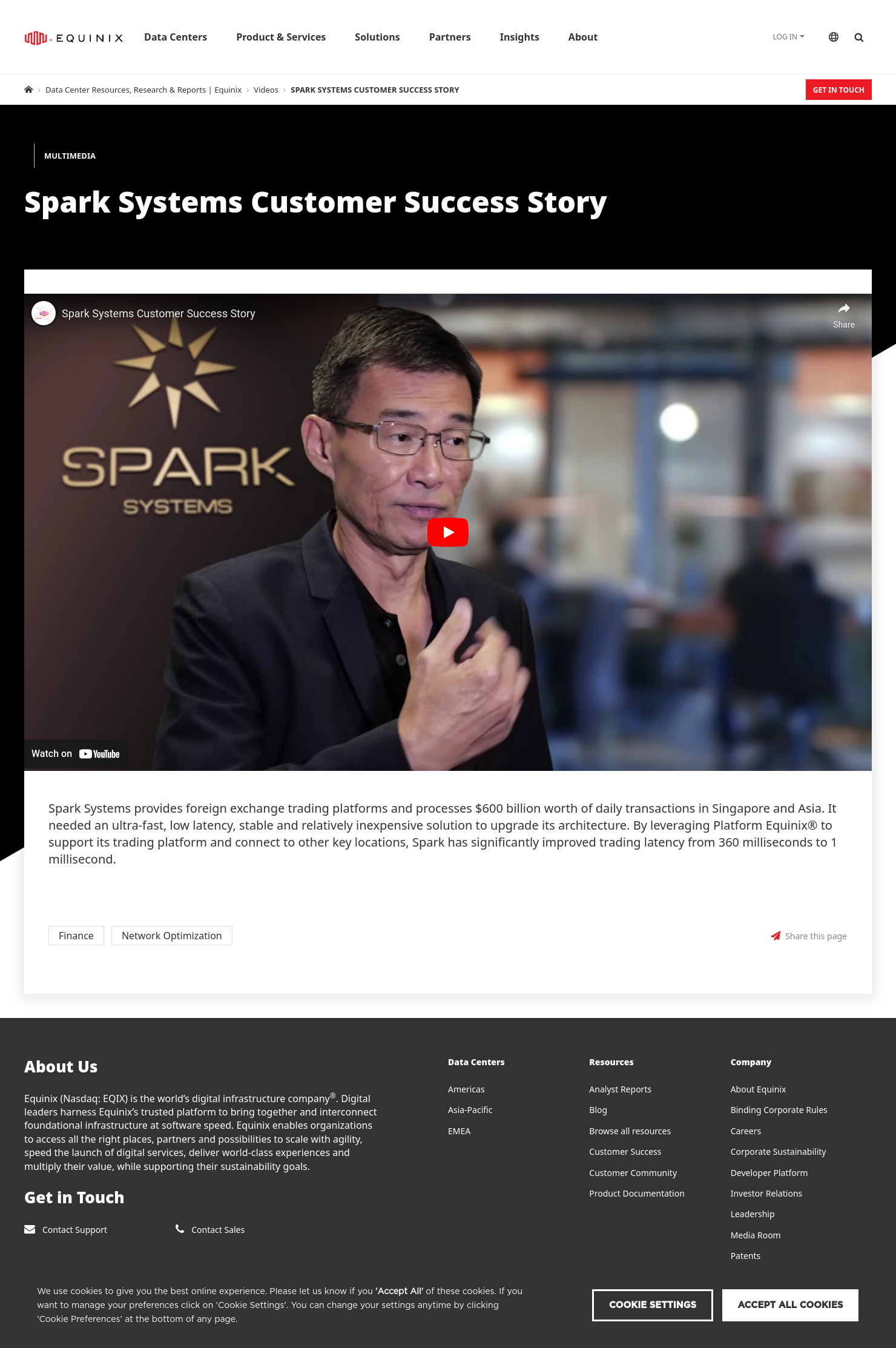 Success story: Spark Systems reduces round trip latency from 360 milliseconds to 1 | equinix.com